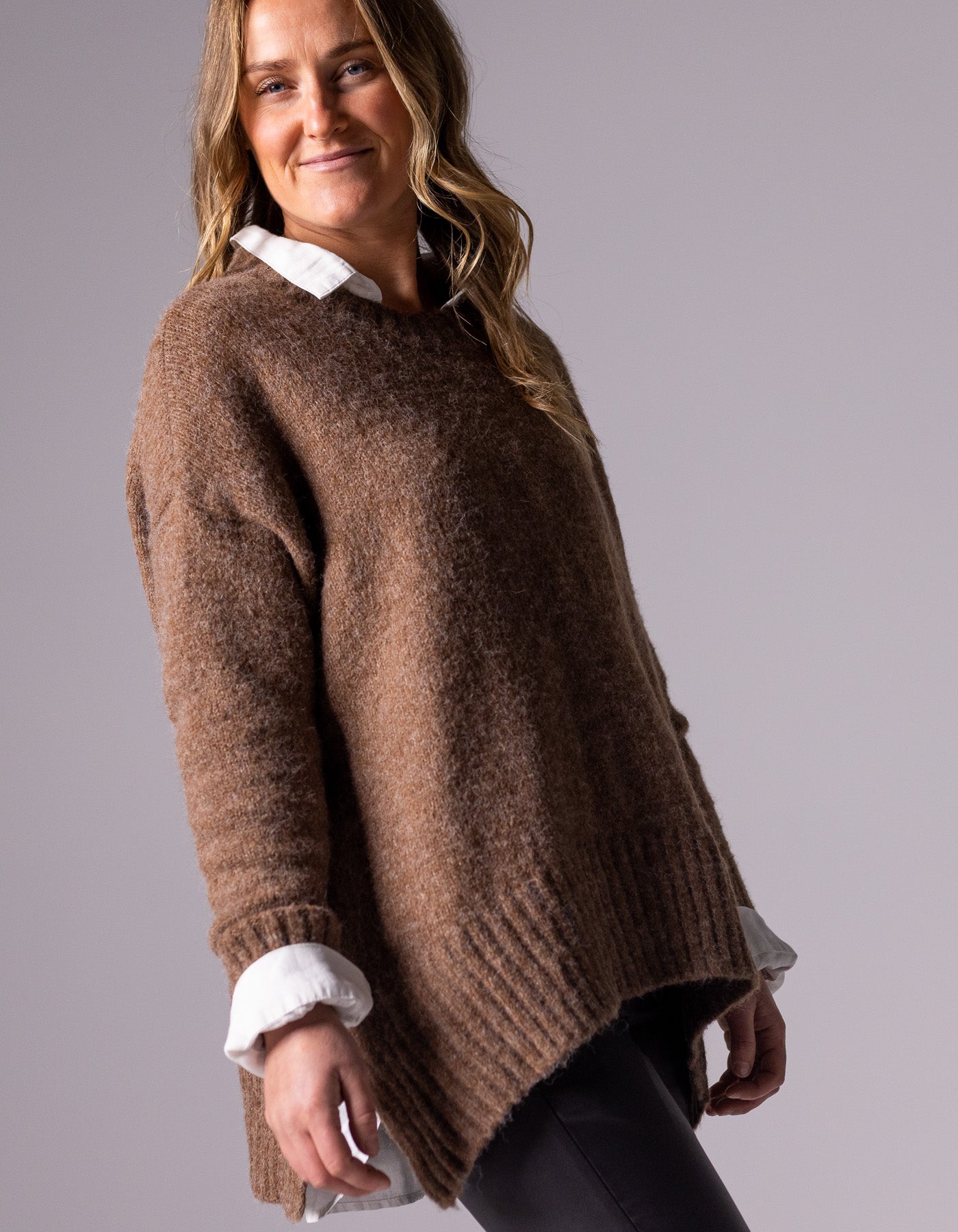 Julia Crew Neck Knit Jumper in Brown – Karma Kameleon