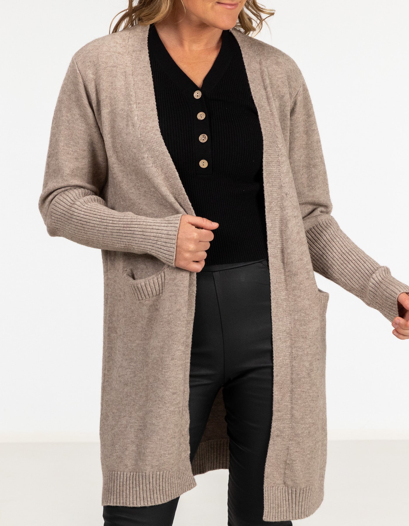 Chelsea Edge to Edge Cardigan with Pockets in Mocha – Karma Kameleon